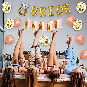 SKJIAYEE Bachelorette Party Decorations Kits-Rose Gold Bridal Shower Party Supplies including The Bride Sash,Tassel Garland Banner, Diamond Ring Balloons, Bride Foil Balloons, Confetti Latex Balloons