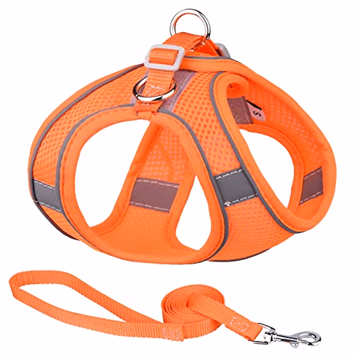 Soft Mesh Dog Harness and Leash Set for Walking Summer Step in Vest Harness Reflective Bands Adjustable No Pull Pet Supplies for Small Dogs and House Cats Belly Bands for Dogs with Snaps (Orange, XS)
