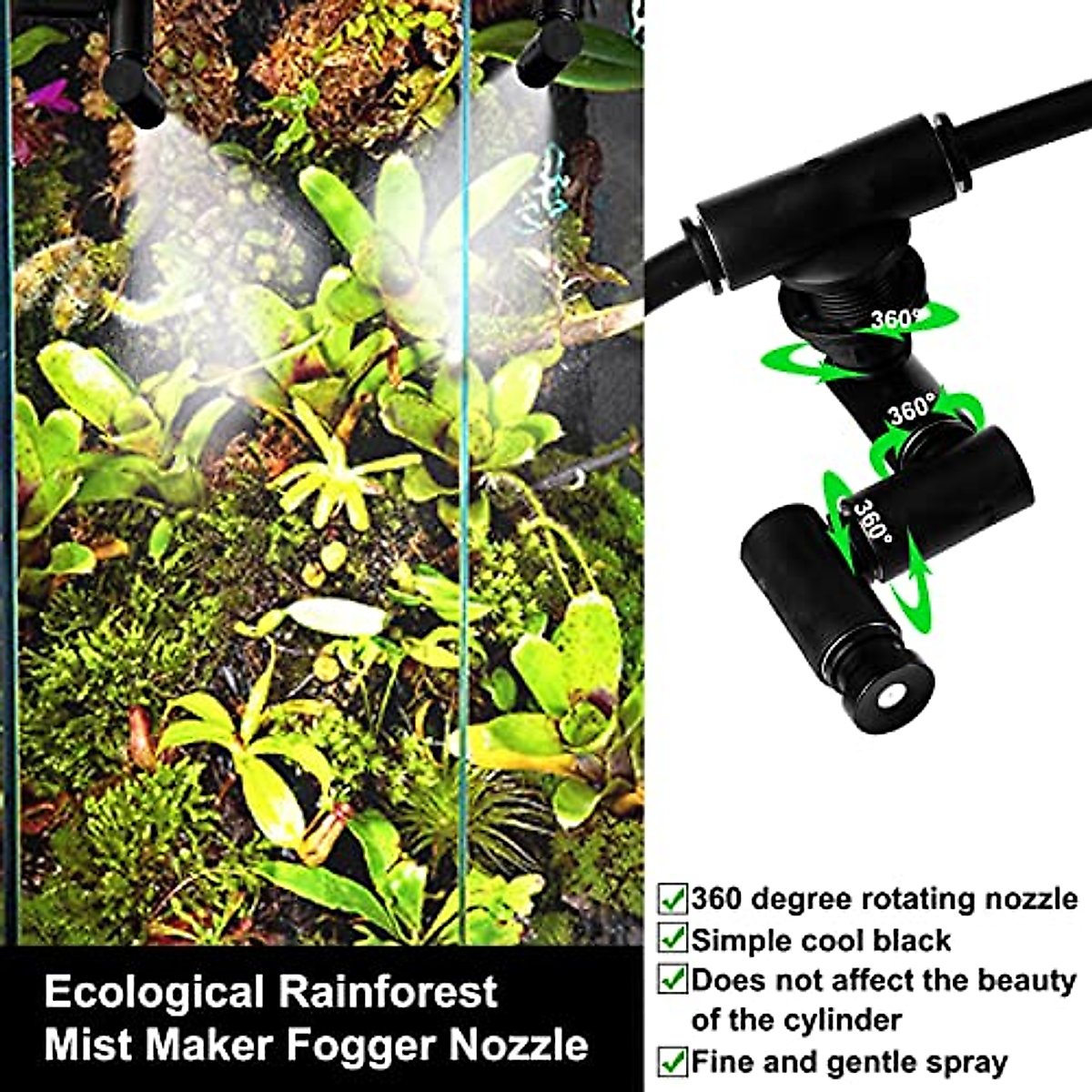 Reptile Fogger Automatic Reptile Mister Fogger for Terrarium, Reptile Humidifiers with Timer Amphibians Intelligent Humidifier with 360°Adjustable Misting Nozzles for Chameleon/Lizard/Snake/Turtle etc