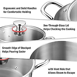 TeamFar 5 Quart Stock Pot, Stainless Steel Tri-Ply Cooking Pasta Soup Pot with See-Through Lid for Induction/Electric/Gas/Ceramic, Healthy & Heavy Duty, Ergonomic Handle & Dishwasher Safe