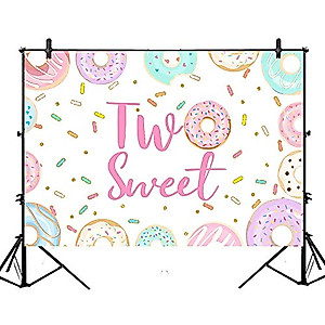 Avezano Two Sweet Donut Birthday Backdrop Sweet Donut Second Birthday Party Background 7x5ft Vinyl Sprinkles Donut Themed Birthday Party Decorations Backdrops for Girls