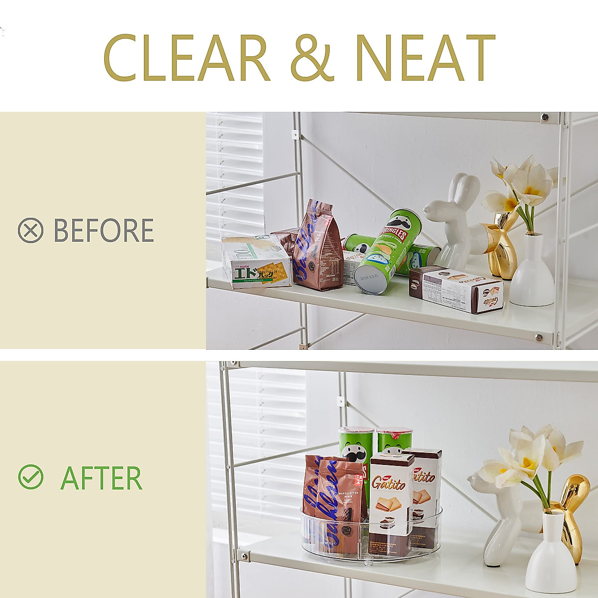 Empaxum Clear Lazy Susan Organizer with 3 Dividers 10.7" Plastic Divided Lazy Susan Turntable for Cabinet Medicine Cabinet Organizer Divided Spinning Storage for Kitchen, Pantry, Countertop, Bathroom