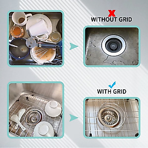 YORZSDI 304 Stainless Steel Sink Protectors for Kitchen Sink, 11-3/4" x 13-7/8" Sink Grid with Center Drain, Sink Rack for Bottom of Sink, Kitchen Sink Grid 2 pcs