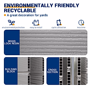 UDPATIO Outdoor Resin Storage Shed 5x3 FT, Plastic Garden Shed for Bike, Garbage Can, Tool, Outside Sheds & Outdoor Storage Storage Box with Lockable Door for Backyard, Patio, Lawn, Grey & White