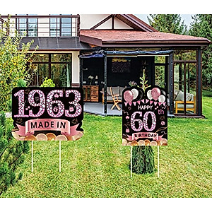 2Pcs 16" Large Happy 60th Birthday Party Yard Sign Decorations for Women,Rose Gold 60th Birthday Yard Signs with Stakes,Weatherproof Outdoor Lawn Decorations (New 60th)