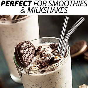 Vannise Jumbo Smoothie Straws Stainless Steel, Set of 7 Metal Milkshake Straws 0.4" Wide 10.5" Long Straws, Long Lasting & Food Grade, Metal Straws Reusable for Smoothie, Milkshake, Beverage