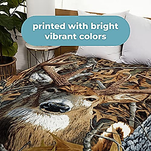 Dawhud Direct Camo Buck Deer Fleece Blanket for Bed, 75" x 90", Queen Size Woodland Fleece Throw Blanket for Men, Women and Kids - Super Soft Plush Deer Blanket Throw, Queen Size Blanket