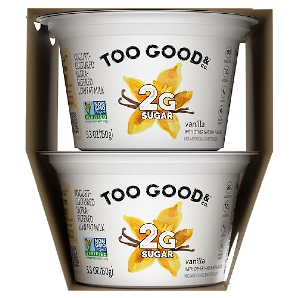 Two Good Low Fat Greek Yogurt, Vanilla, Lower Sugar, Gluten Free, With 2g of Sugar, 5.3 oz., 4 Pack