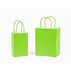 24CT Medium Lime Green Biodegradable, Food Safe Ink & Paper, Premium Quality Paper (Sturdy & Thicker), Kraft Bag with Colored Sturdy Handles (Medium, Lime Green)