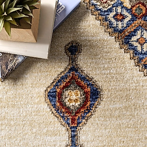 nuLOOM Halley Floral Medallion Runner Rug , 2' x 6', Ivory, Rectangular, 0.25" Thick