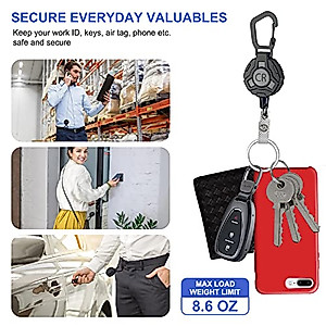 3-Pack Heavy Duty Retractable Keychain with 32” Steel Extender Cord - ID Badge Holder Reels, Badges Holders , Carabiner Keychains, Tactical Key Rings, Reel Clip for Card, 8.6Oz (Black)