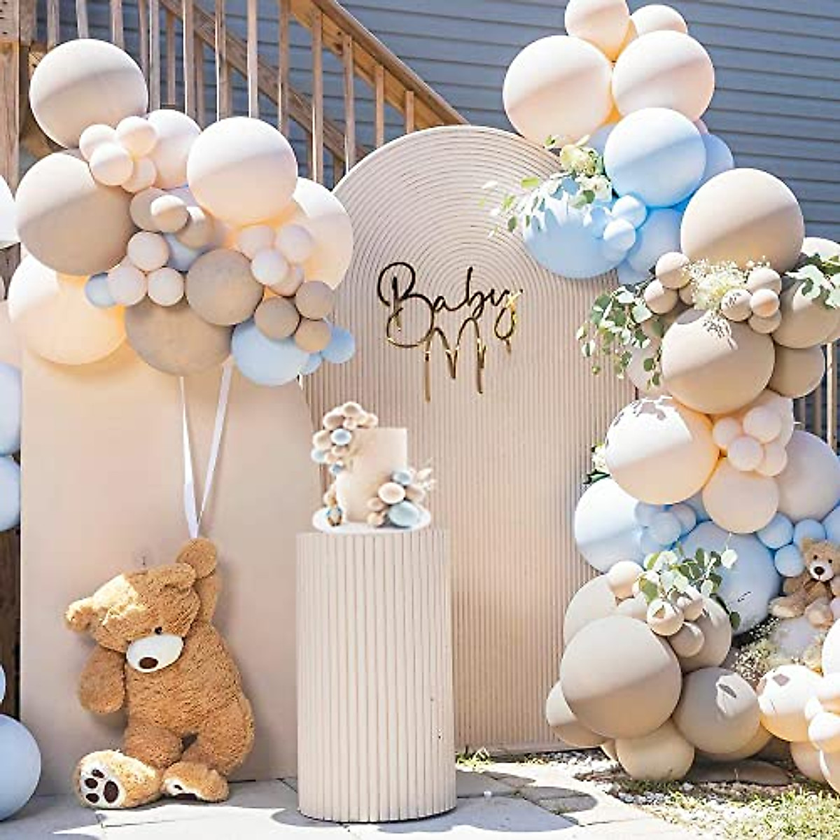 Blue Balloon Garland Arch Kit, SCMDOTI Double Stuffed Pastel Baby Blue Nude Cream Brown Balloon Garland for Teddy Bear Baby Shower Decorations,Gender Reveal and Birthday Party Decoration for boy girls