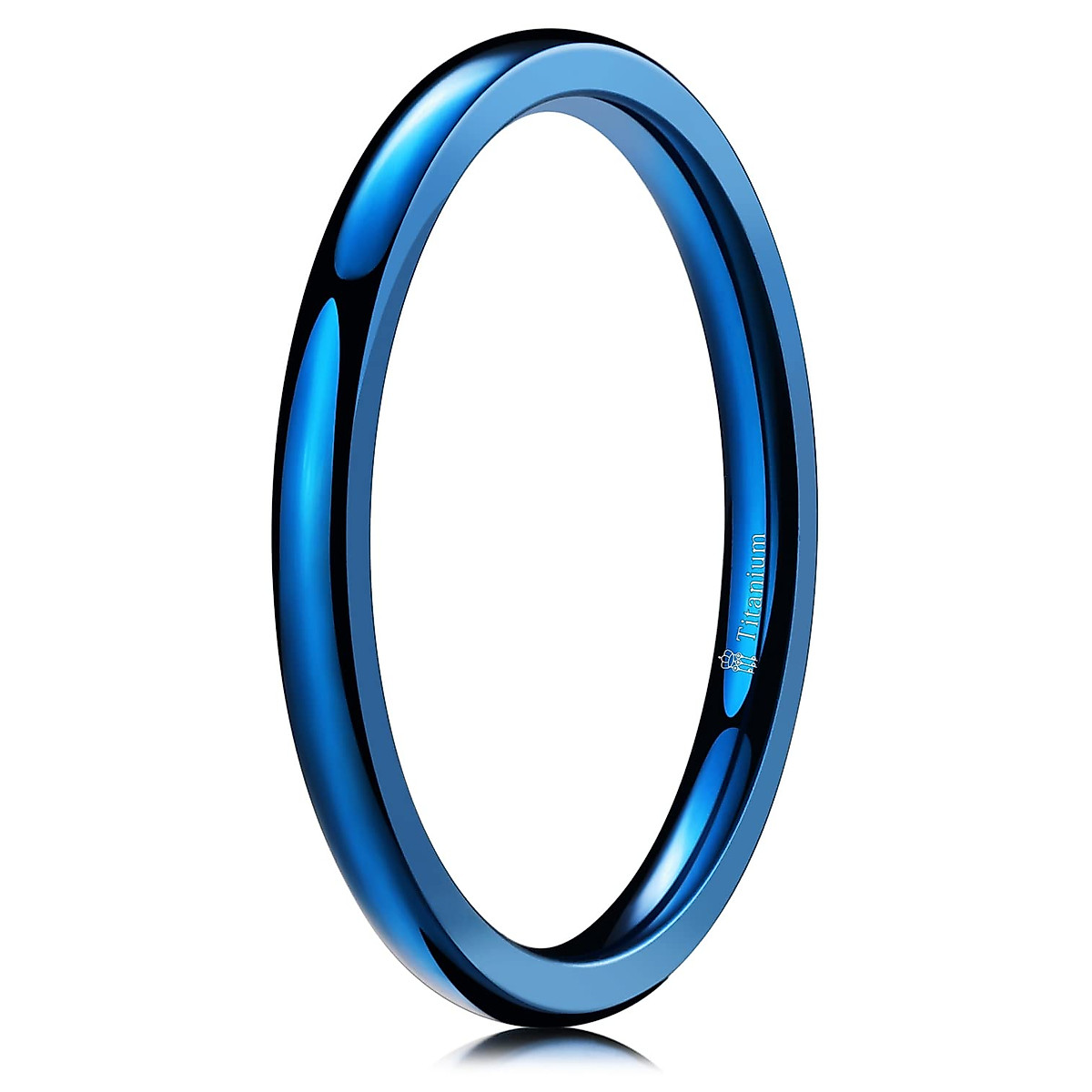 THREE KEYS JEWELRY 2mm Blue Womens Charming Jewelry Titanium Polished Wedding Ring Bands for Women Engagement size 8