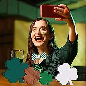 9 Pcs St Patrick's Day Wooden Table Decor Centerpiece Block Shamrock Shape Irish Patty's Tiered Tray Tabletop Sign Decor for Office Dining Room Mantle Home Wood Saint Patrick Party Supplies