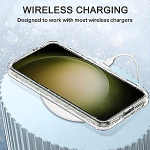 Lamcase for Samsung Galaxy S23 Plus Case 6.6 Inch, [with 2Pcs Tempered Glass Screen Protector+2Pcs Camera Lens Protector] Shiny Sparkly Bling Three Layer Shockproof Cover 2023, Clear/Silver Glitter