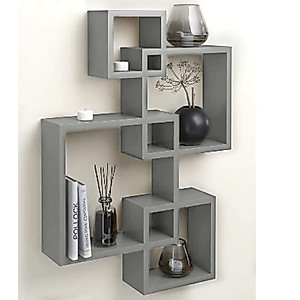 Greenco Corner Shelf 5 Tier Shelves & 4 Cube Intersecting Wall Mounted Floating Shelves Gray Finish