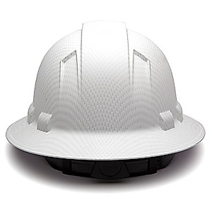 Pyramex Ridgeline Full Brim Hard Hat, 4-Point Ratchet Suspension, Matte White Graphite Pattern