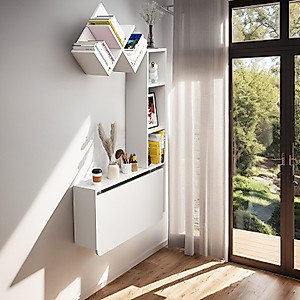 Bixiaomei Folding Wall Mounted Drop Leaf Table, Foldable Desk with Moveable Cabinets, Floating Laptop with Convertible Storage Shelves, Multifunctional Computer Workstation in Home for Space Saving