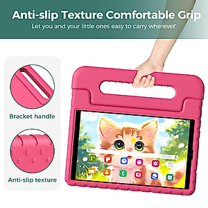Thoreta Kids Case for Samsung Galaxy Tab A 10.1 (2019) Model SM-T510/T515, Light Weight Shockproof Kids-Friendly EVA Protective Cover with Convertible Stand Handle, Rosered