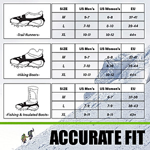 Crampons for Hiking Boots - Men and Women - 19 Non-Slip Spikes for Hiking - Hiking Spikes for Boots and Shoes - Best for Snow and Ice - Fits Size 7-10 Crampon Traction