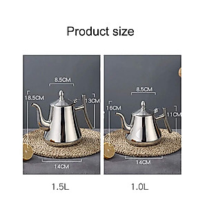 1L/1.5L Stainless Steel Water Kettle TeaPot Thicker With Filter Hotel Tea Pot Coffee Pot Induction Cooker Tea Kettle Gold Silver (1L gold)