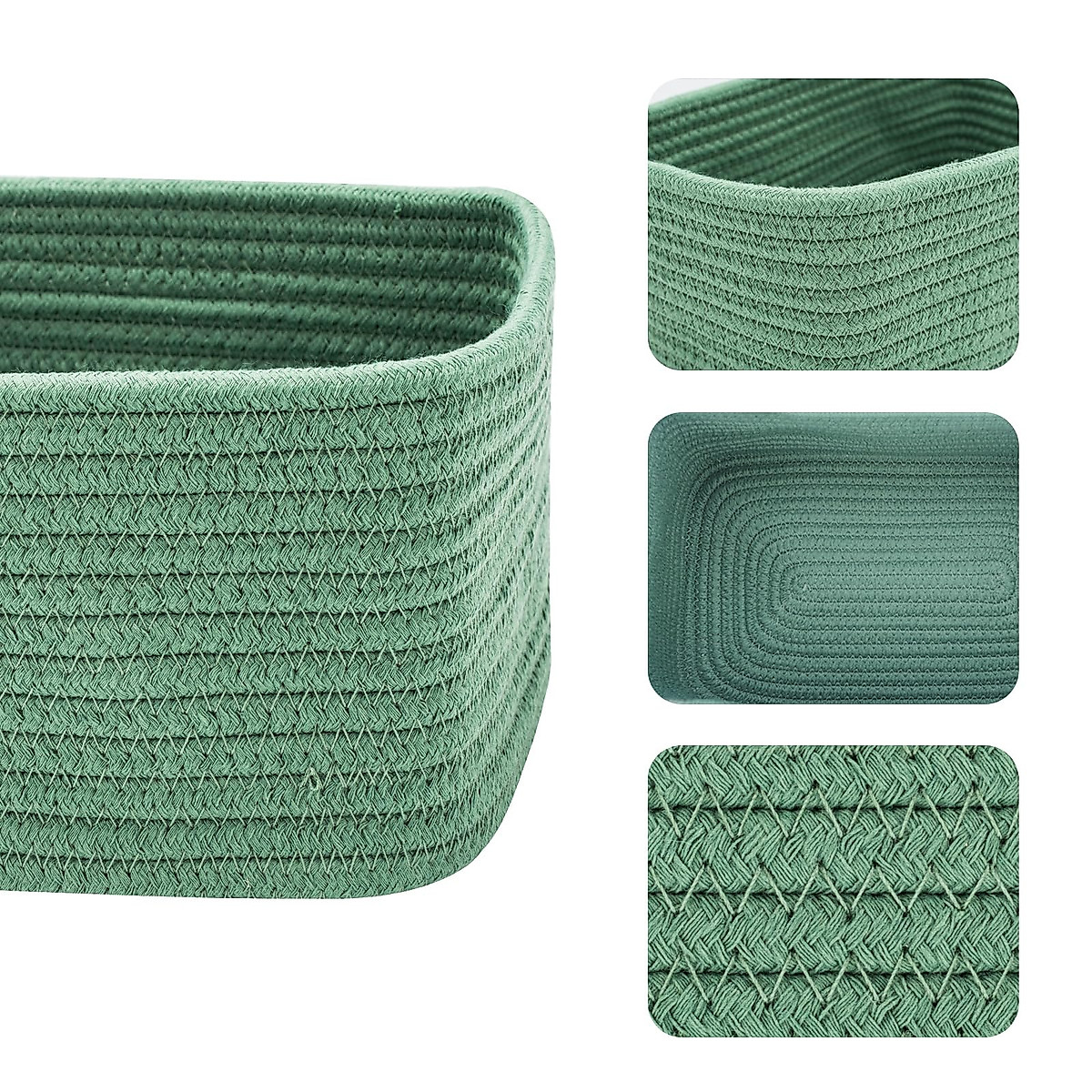 MiniArk Small Storage Basket for Shelves | Closet Bins for Organizing | Cube Storage Bin | Cotton Rope Baskets | Woven Basket | Toy Basket | Soft Baby Basket | Cute Decorative Basket | 3 Packs Green