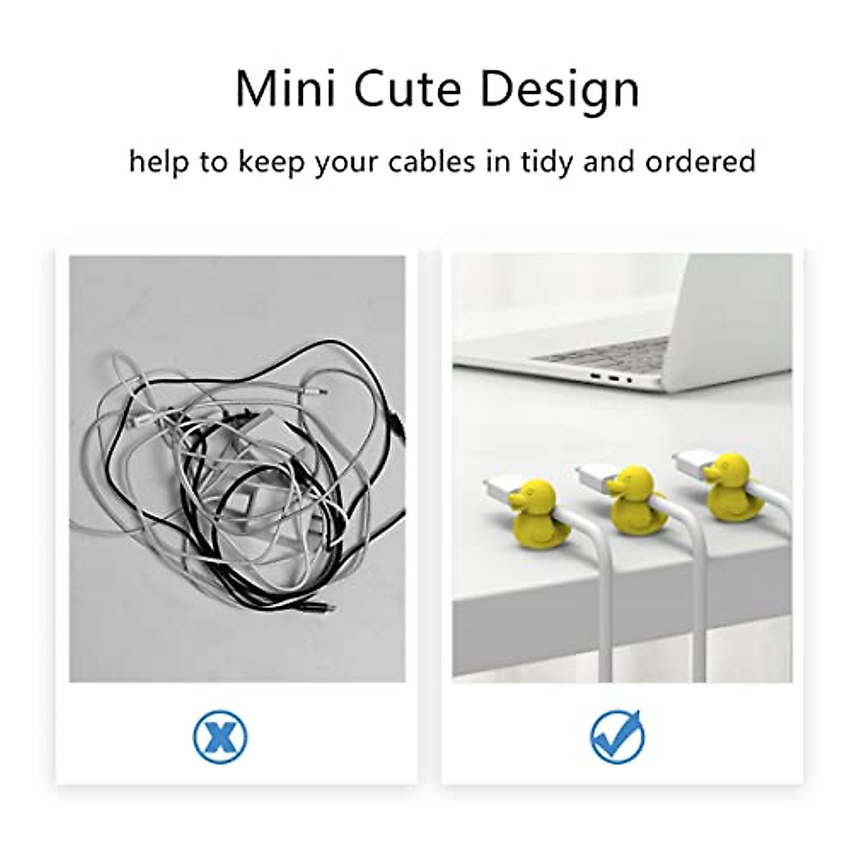 Sempoda 16Pcs Silicone Duck Wall Hooks for Hanging, Self Adhesive Duck Cable Organizer Clips with Box, Creative Key Hook Holder for Refrigerator Door Earphone Plugs Masks Wire Cable Storage