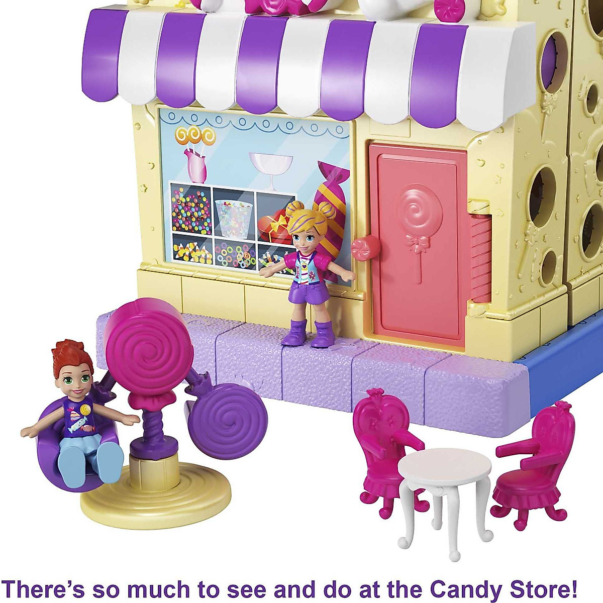 Polly Pocket Pollyville Candy Store with 4 Floors of Fun, Micro Polly & Lila Dolls, 1 Sticker Sheet and 5 Micro Accessories
