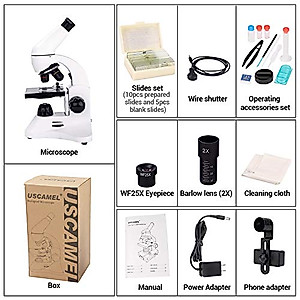 USCAMEL Microscope for Adults Kids, 100X-2000X Magnification Microscope with Microscope Slides Phone Adapter, Compound Monocular Microscope Kit for Students School Home Education