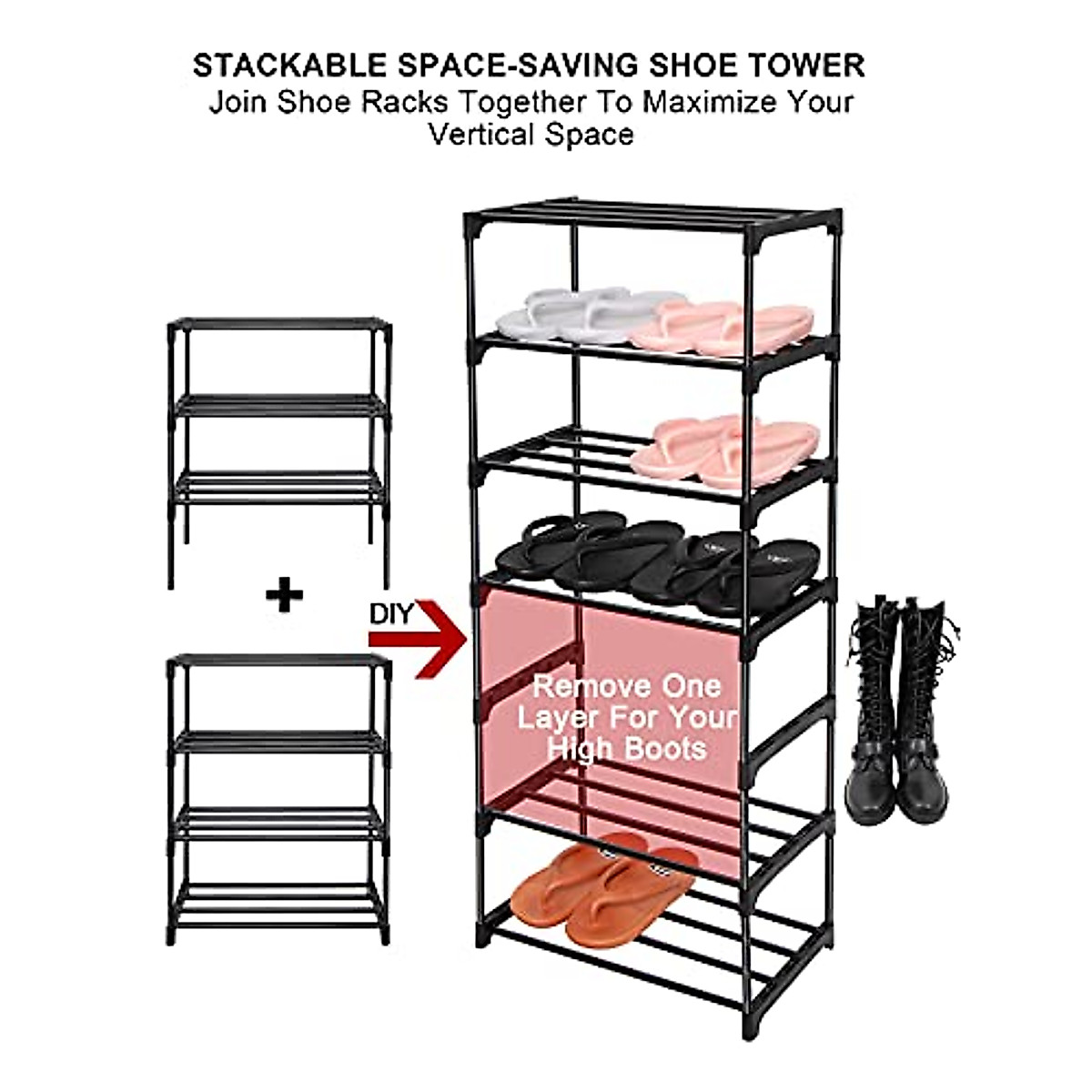 LNYZQUS Upgrade 4-Tier Small Shoe Rack, Metal Stackable Kids Shoe Shelf Storage Shoe Stand Organizer for Closet Entryway Hallway,Zapateras Organizer for Shoes(Black)