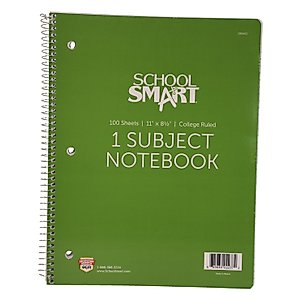 School Smart - 85421 Spiral Non-Perforated 1 Subject College Ruled Notebook, 11 x 8-1/2 Inches