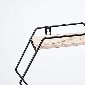 BalsaCircle Black Natural 2 Tier Hexagon Metal Wood Geometric Floating Shelf Party Wedding Reception Decorations Supplies