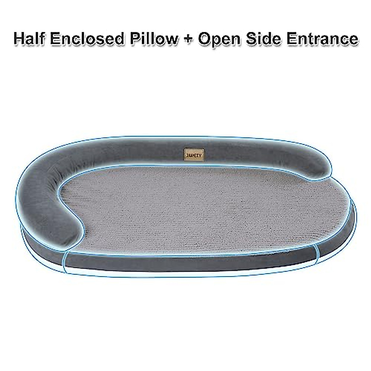 Jiupety Medium Dog Bed with Egg-Crate Foam, Waterproof Dog Bed with Half Oval Pillow, Easy to Enter and Exit, Excellent Cloth, High-gain Egg-Crate Sponge, Luxury, Waterproof, Soft and Comfy (Grey)