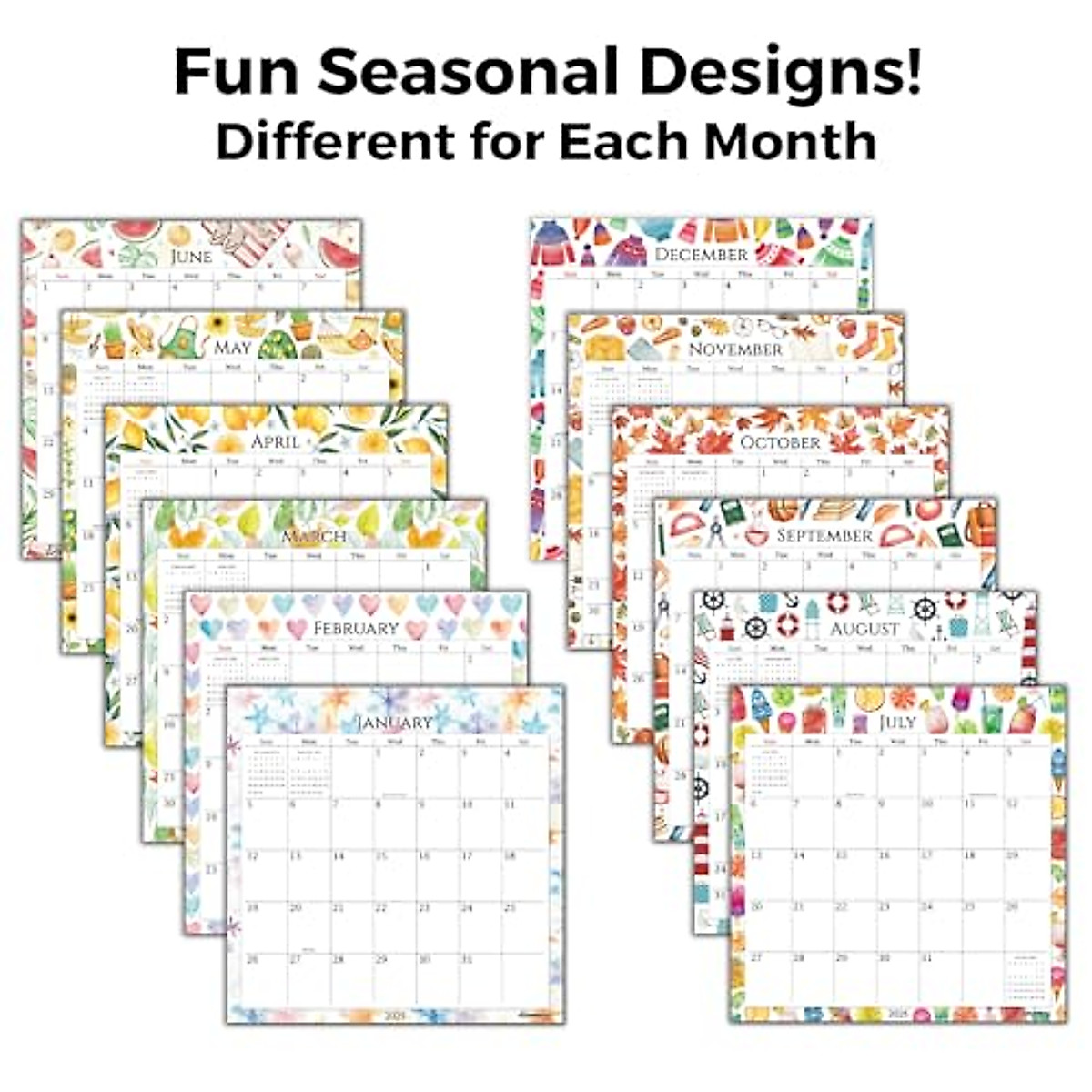 CRANBURY Large 12x12 Wall Calendar 2025 (Seasons), Square Hanging Calendar, Big Grid, Colorful Seasonal Monthly Designs