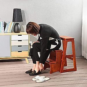 Step Stool Stepladder Stool Three-Step Ladder Stool, Anti-Skid Pedal Ladder Thickening Wood Stepladders Articles Place Shelves Large Load-Bearing, Brown 28 * 56 * 76cm Folding Ladder Stool
