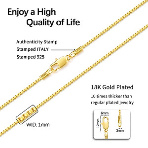 Jewlpire 18k Over Gold Chain Necklace for Women, 1mm Box Chain Necklaces Gold Chain for Women Shiny & Sturdy Women's Chain Necklaces, 20 Inches