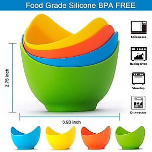 Mikim Egg Poachers Silicone Egg Poacher Cups with Ring Standers, Nonstick Egg Poaching Cups Poached Egg for Stovetop Air Fryer, BPA Free Egg Cooking Cups with Extra Oil Brush, 4 Pack