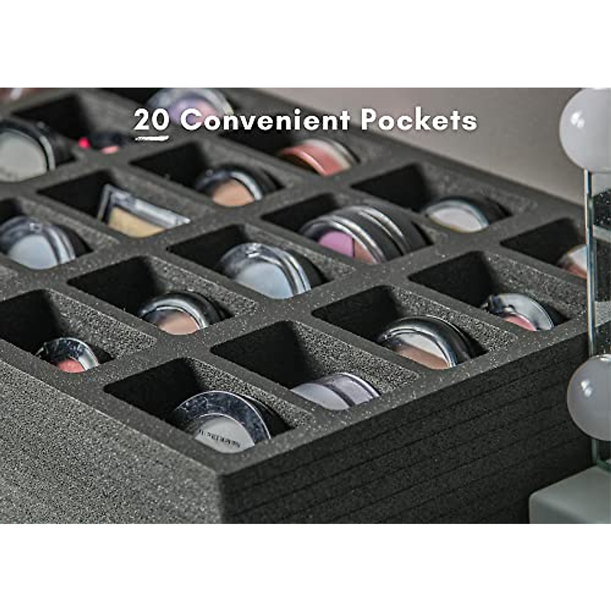 Polar Whale Large Compact Organizer Stand Premium Durable Black Foam Tray Washable Waterproof Insert Storage for Home Bathroom Bedroom Cosmetic 16 x 11 x 3 Inches 20 Compartments