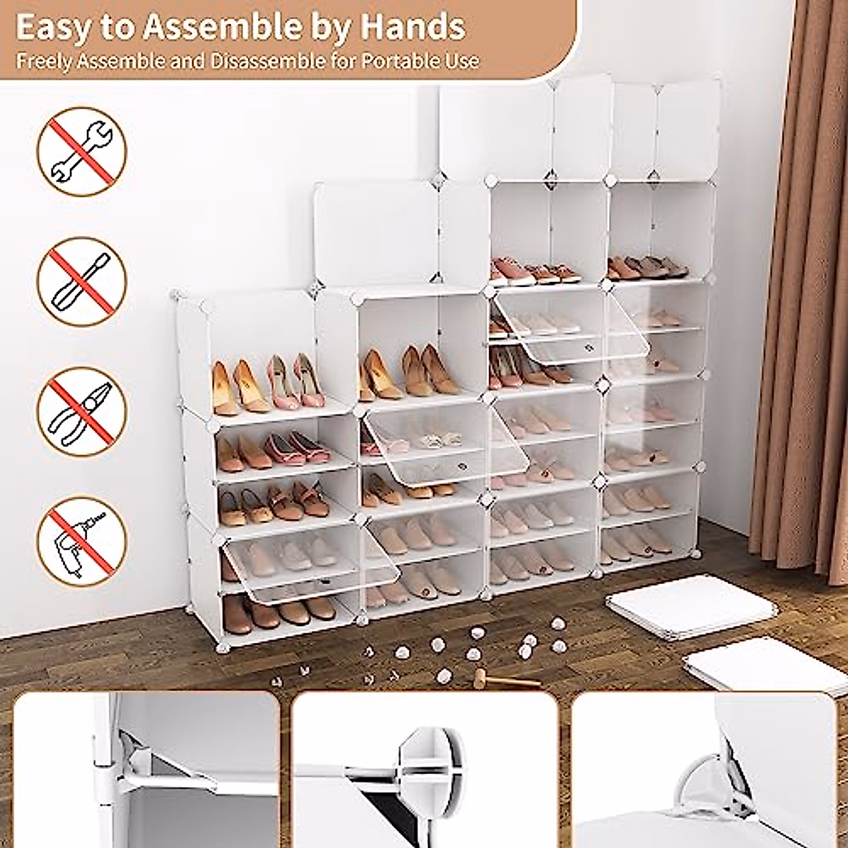 ROJASOP Shoe Storage Cabinet, 12-Tier Shoe Organizer 96 Pairs Extra Large Plastic Shoe Rack with Covers Portable Shoe Rack Organizer with Doors Big Shoe Rack for Closet Entryway Bedroom