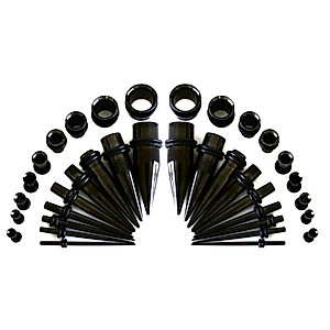 So Scene 36 Piece Ear Stretching Kit-Tapers and Plugs Ear Gauging Black Titanium 00g-14g