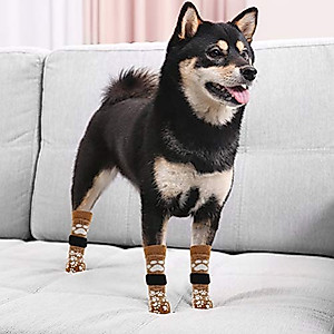 EXPAWLORER Double Side Anti-Slip Dog Socks 2 Pairs - Adjustable Pet Paw Protector with Strap, Traction Control Non-Skid for Indoor on Hardwood Floor Wear, Paw Protection for Puppy Dogs