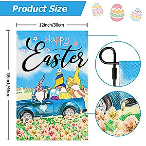 Tatuo 2 Pieces Easter Garden Flag 12 x 18 Inch Double Sided Burlap Yard Flags Holiday Rabbit Gnome House Flag Egg Spring Decorative Flag for Outdoor Decoration