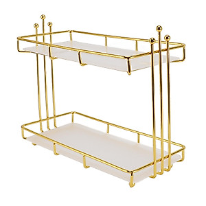 FTVOGUE Makeup Shelf Organizer, 2 Tier Bathroom Countertop Organizer with Vanity Tray Bathroom Trays forCounter, Storage for Cosmetics, Skincare, Perfume (S)