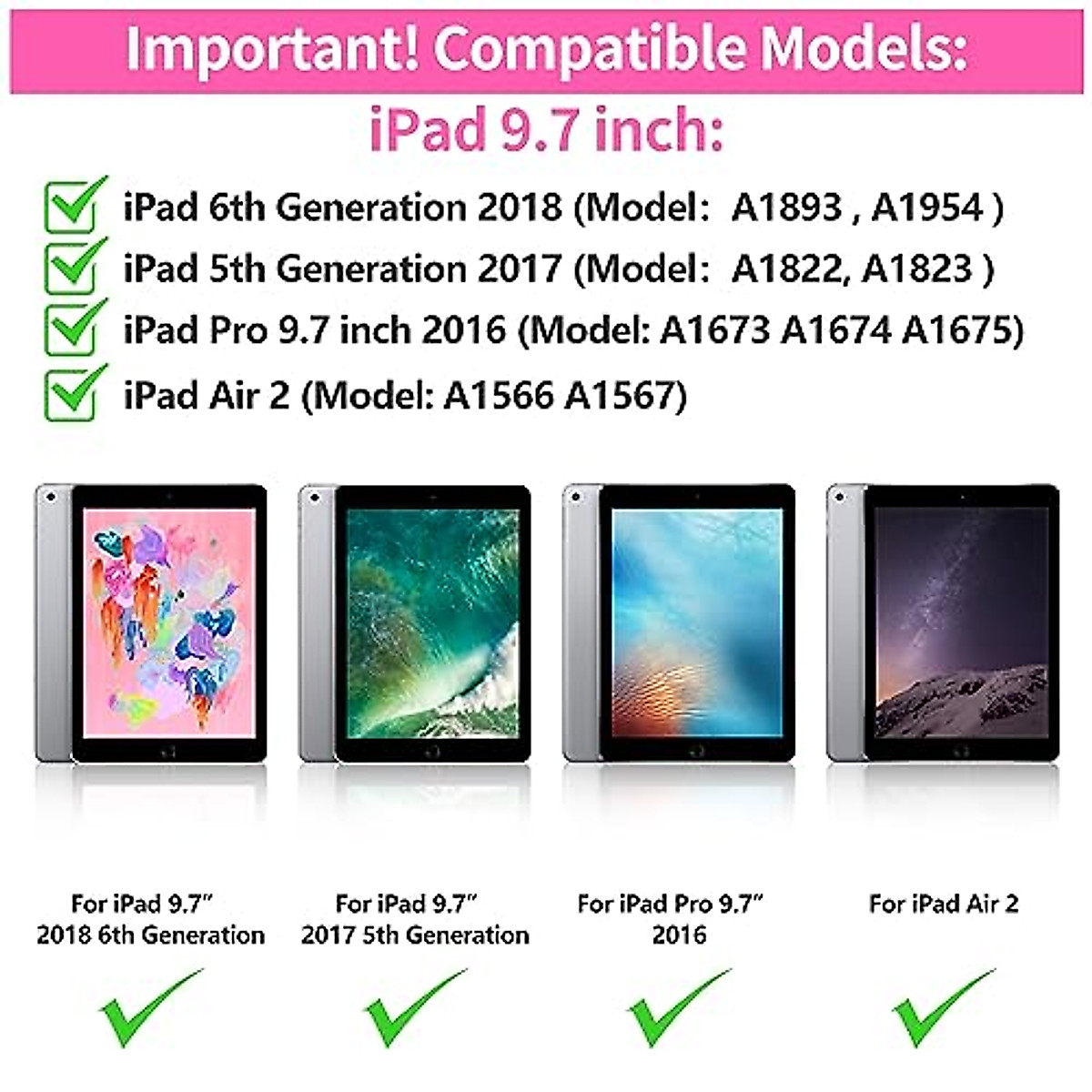 JAKPAK for iPad 5th Generation Case Kids iPad 6th Gen iPad Air 2/Pro Case with Screen Protector Lanyard for Girls,Soft Silicone iPad Cover with Handle Kickstand for iPad 9.7 inch