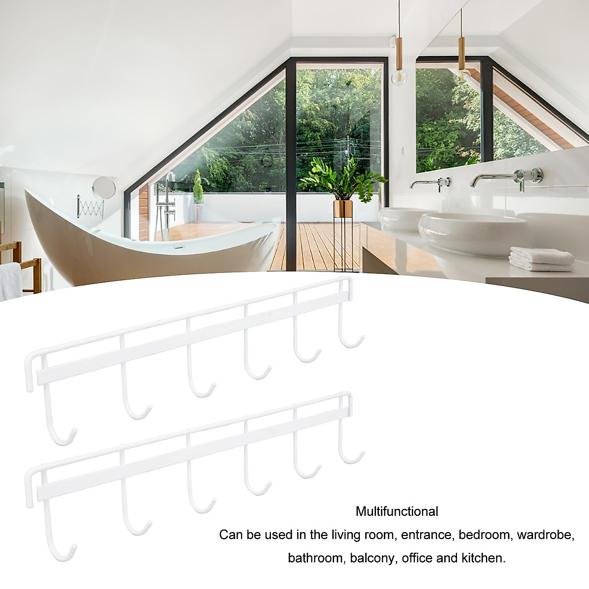 Okuyonic Wall Mounted Coat Rack, 304 Stainless Steel Simple Easy Installation Decorative 2pcs Rust Proof Coat Rack for Bedroom for Bathroom (6 Hooks 2 White)