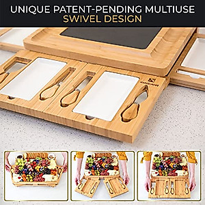 MARVELHAUS Large Cheese Board Set with 21 Accessories - Swivel Design Bamboo Charcuterie Board and Cheese Platter - Kitchen Gadgets, Apartment Essentials, Cheese Boards Charcuterie Boards