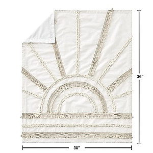 Sweet Jojo Designs Ivory Boho Chic Sun Boy Girl Soft Baby Blanket Receiving Security Stroller Swaddle Toddler Newborn Infant Kids Travel Warm Minky Cotton Bohemian Gender Neutral Beige Tufted Fringe
