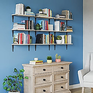 Wallniture Arras Floating Shelves for Wall Decor, Bookshelf Living Room Decor Kitchen Organization, Hallway & Office Decor Wall Shelves for Bedroom Natural Board Set of 9