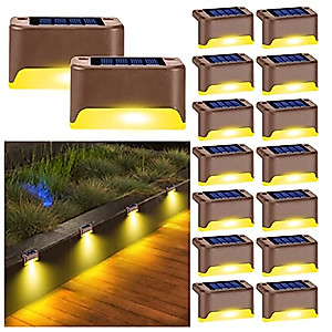 K.E.J. Solar Deck Lights Outdoor,LED Step Light Waterproof Landscape Lighting for Stairs,Step,Fence,Yard,Patio,Driveway,Pathway,Yard,Backyard and Garden (16 Pack, Brown)