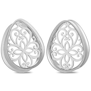 LADEMAYH 2 PCS Teardrop Double Flared Ear Plugs Tunnels Gauges For Women Stretched Silver Stainless Steel Ear Hangers Lightweight Body Piercing Jewelry Gauge: 00g(10mm)